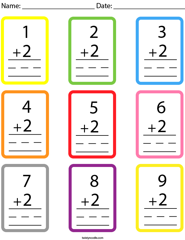 Number 2 Addition Facts Flashcards Math Worksheet Twisty Noodle